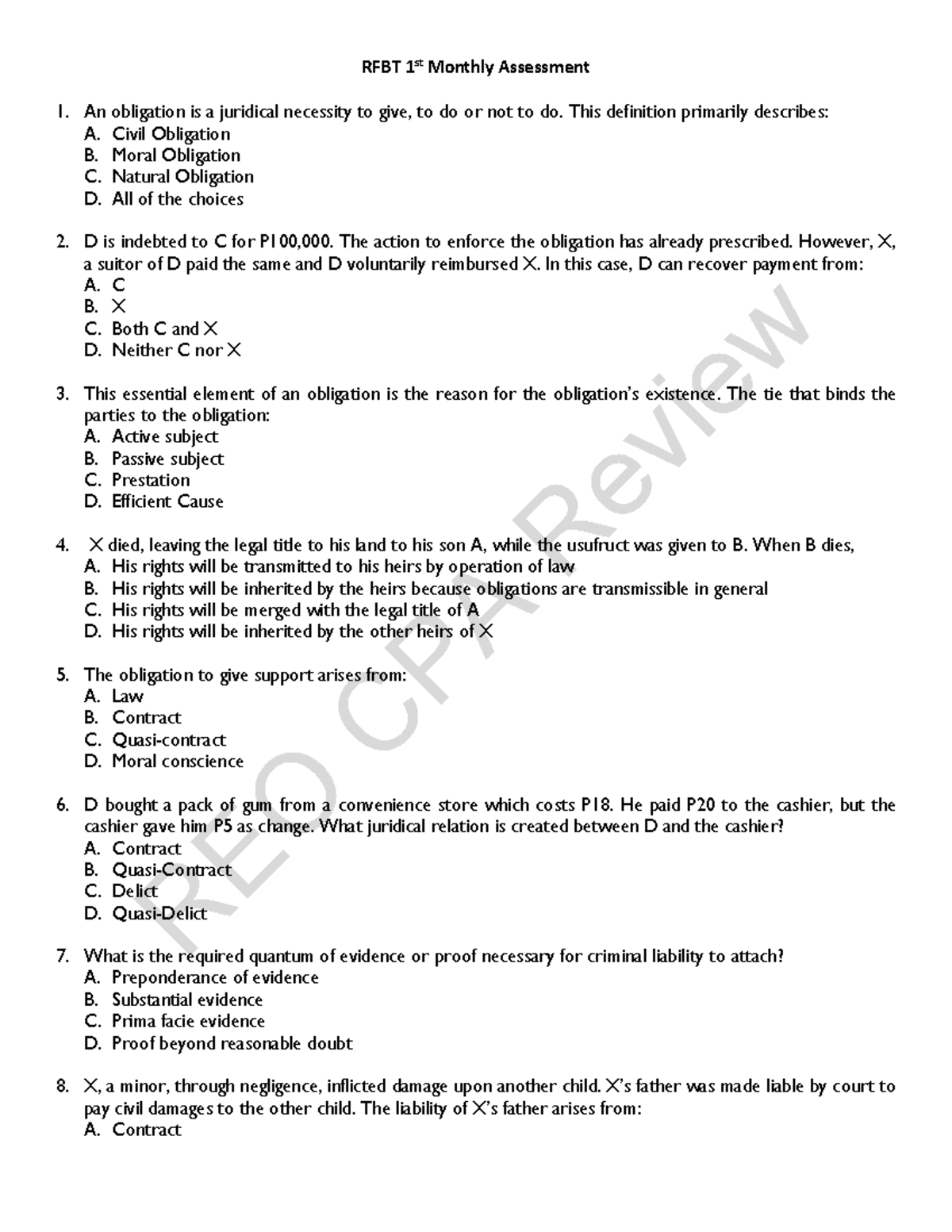 RFBT 1st Monhtly Assessment - REO CPA Review An obligation is a ...