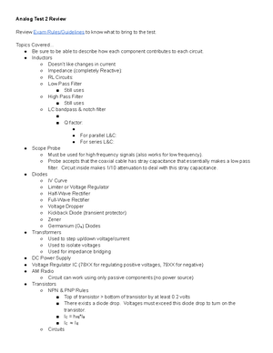 Analog Test 1 Review - Analog Systems – Test 1 Review Main Formulas ...