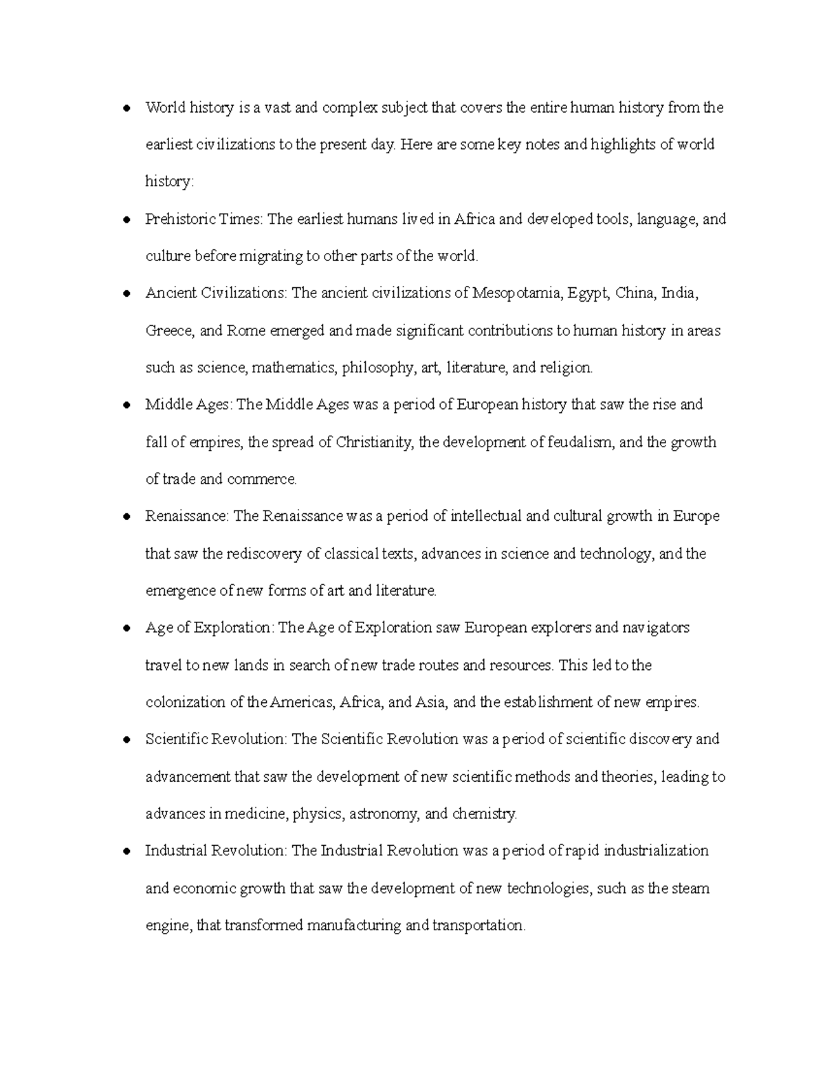 World history - Here are some key notes and highlights of world history ...