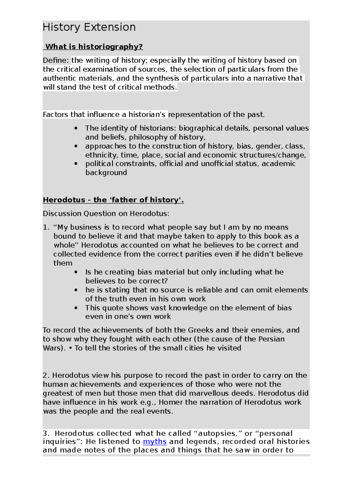 Summary notes and work - What is historiography? Define: the writing of ...