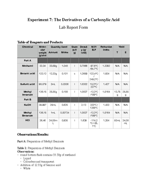 Orgo lab 5 reportcopy - CHMI-2427 lab - Experiment 5: Oxidation of ...