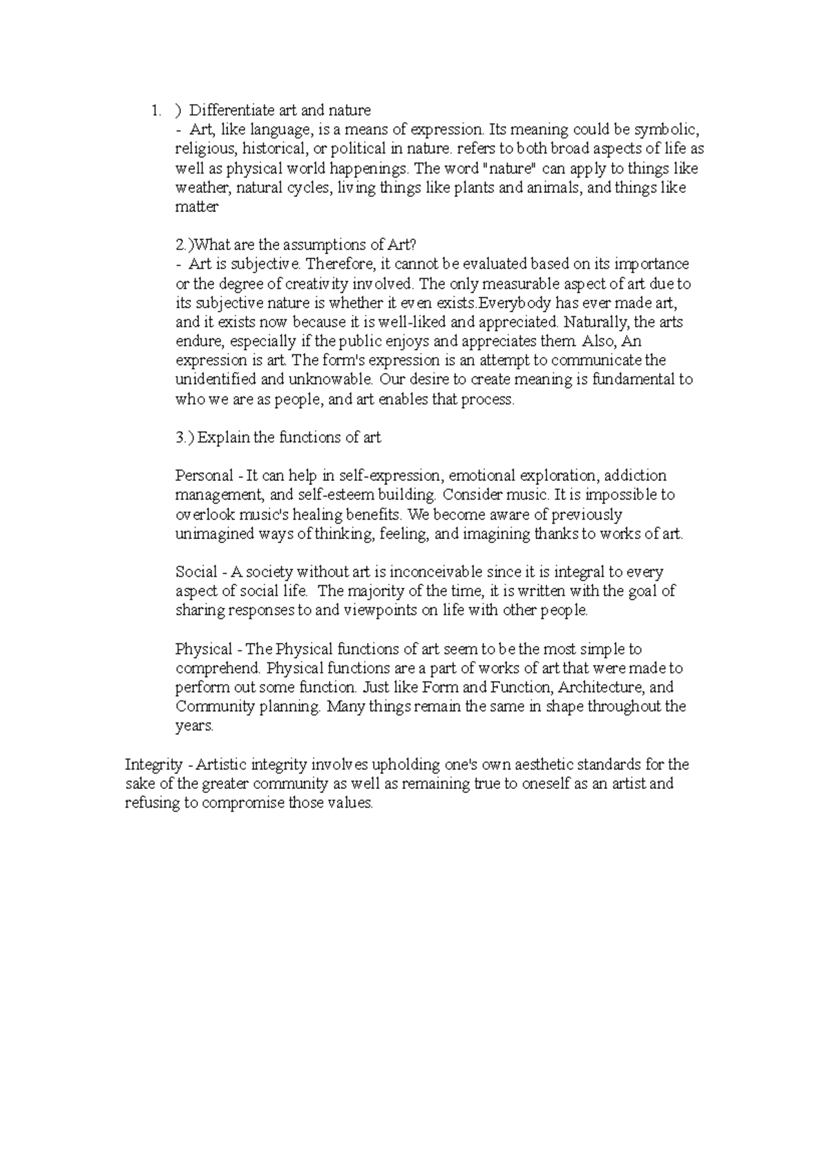 BSPT1A- Victorio AA - Art Appreciation Assignment - ) Differentiate art ...