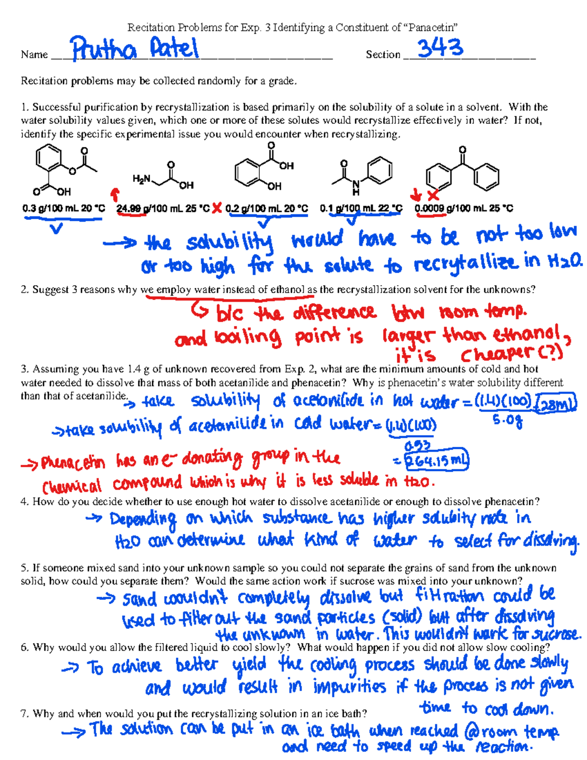 Recitation for Exp 3-Prutha Patel - Recitation Problems for Exp. 3 Identifying a Constituent of ...