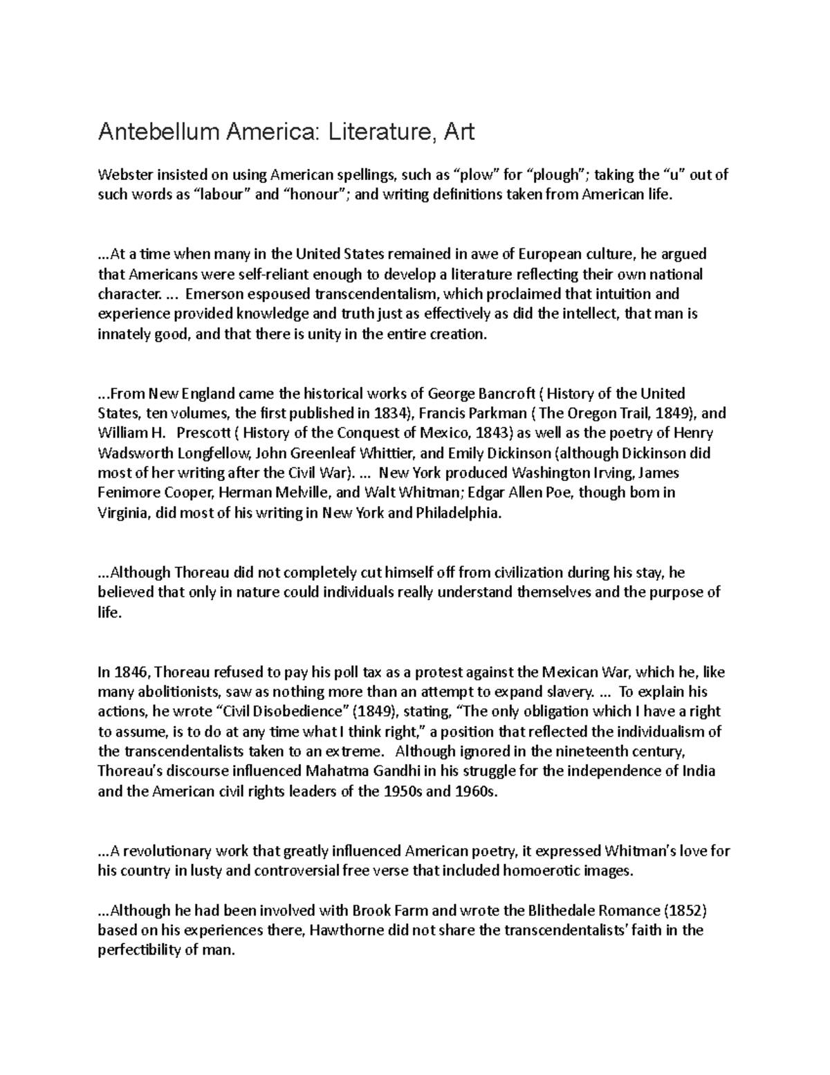 Antebellum America-1800s - Antebellum America: Literature, Art Webster ...