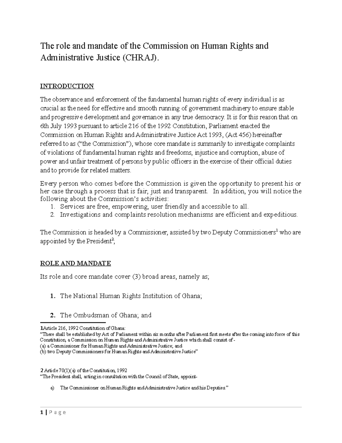 Chraj - The role and mandate of the Commission on Human Rights and ...