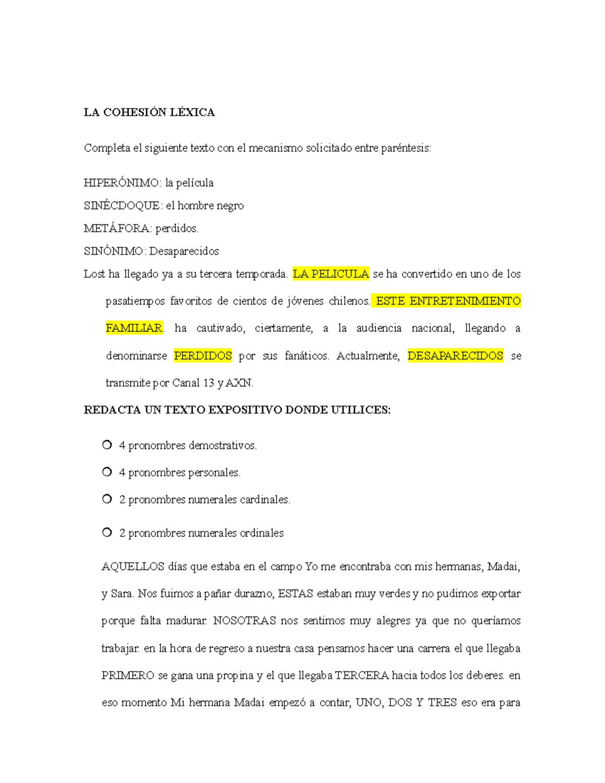 LA Cohesión Léxica comprensión - LA COHESIÓN LÉXICA Completa el ...
