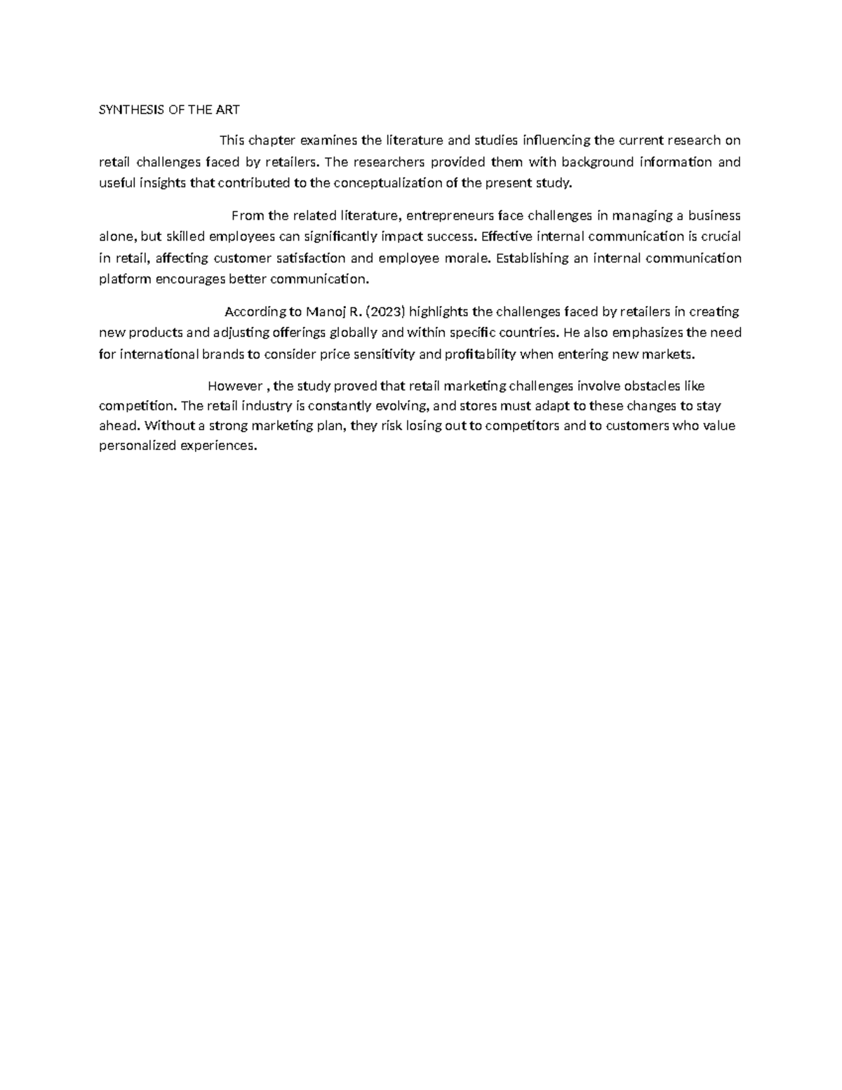 Synthesis OF THE ART - SYNTHESIS OF THE ART This chapter examines the ...