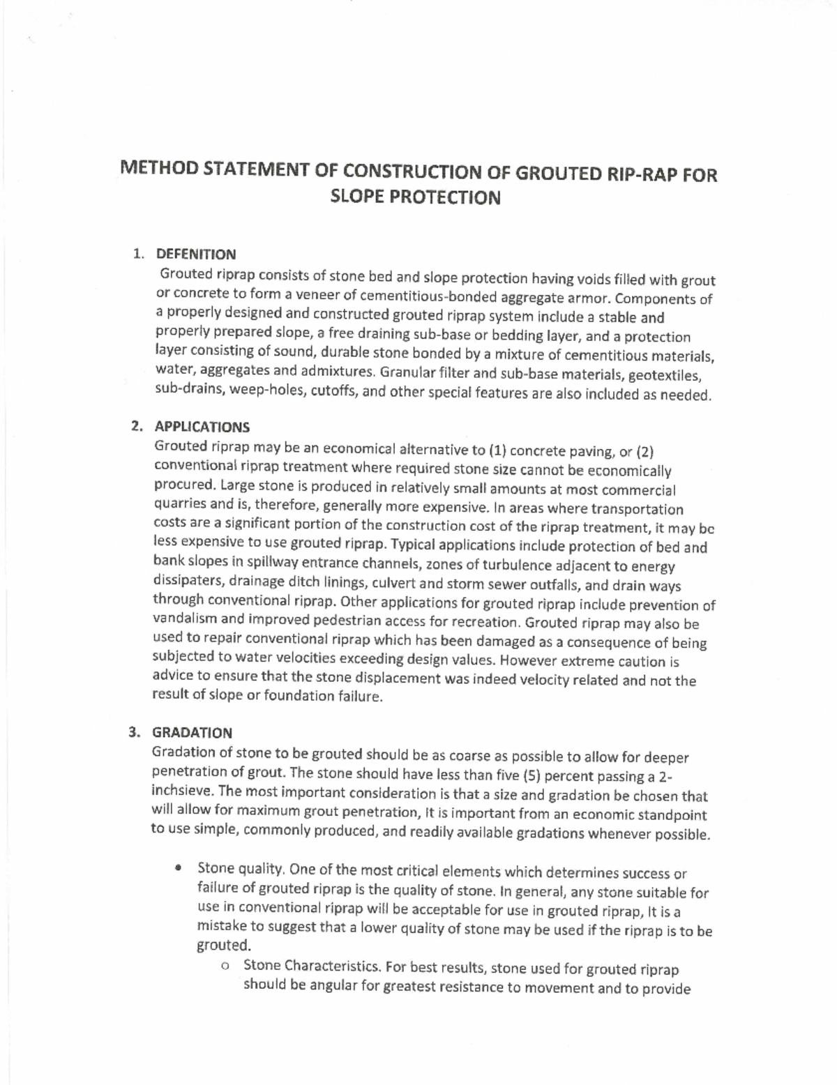 METHOD STATEMENT FOR CONSTRUCTION OF GROUTED RIPRAP - ABE Related Laws ...