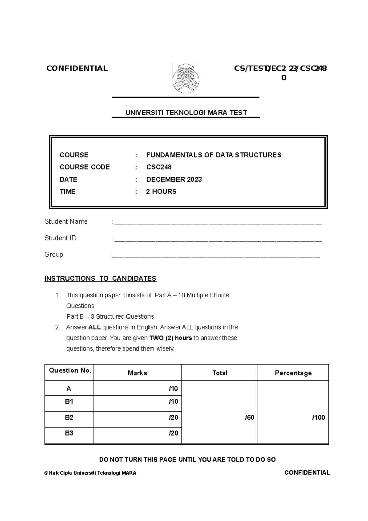 TEST CSC248 OCT2023 - lab exercise - UNIVERSITI TEKNOLOGI MARA TEST ...