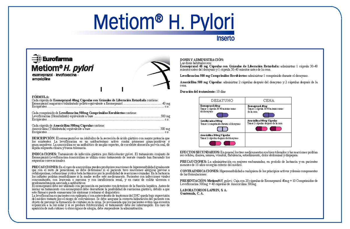Bula metiom h pylori - FÓRMULA: Cada cápsula de Esomeprazol 40mg ...