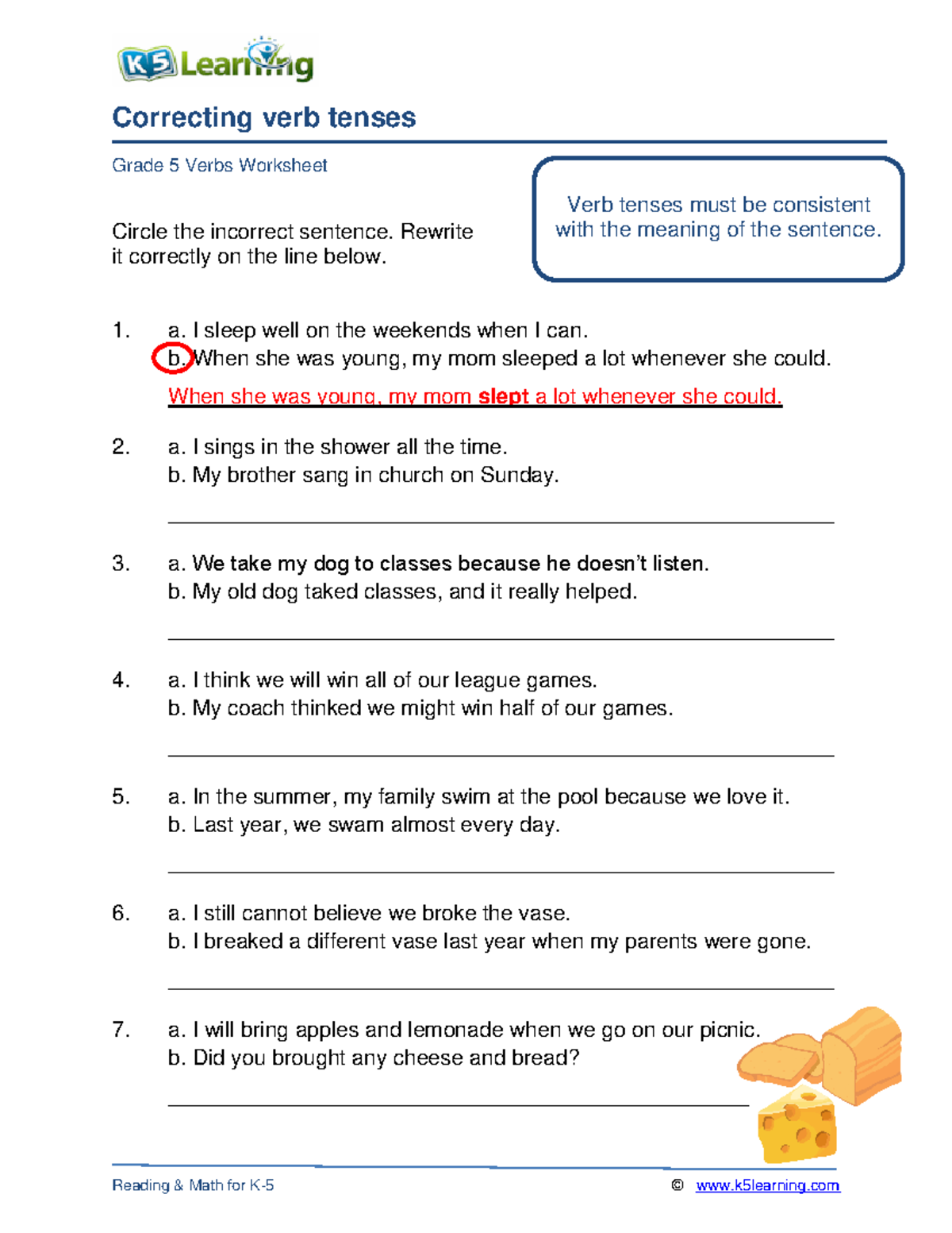Correcting verb tenses worksheet - Correcting verb tenses Grade 5 Verbs ...