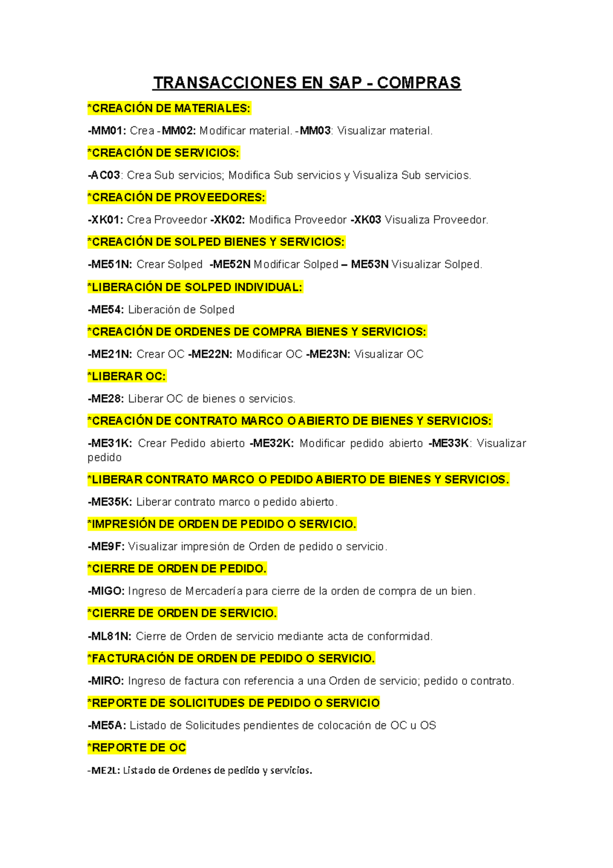 Transacciones EN SAP - Material para logistica - Gestión de Proyectos ...