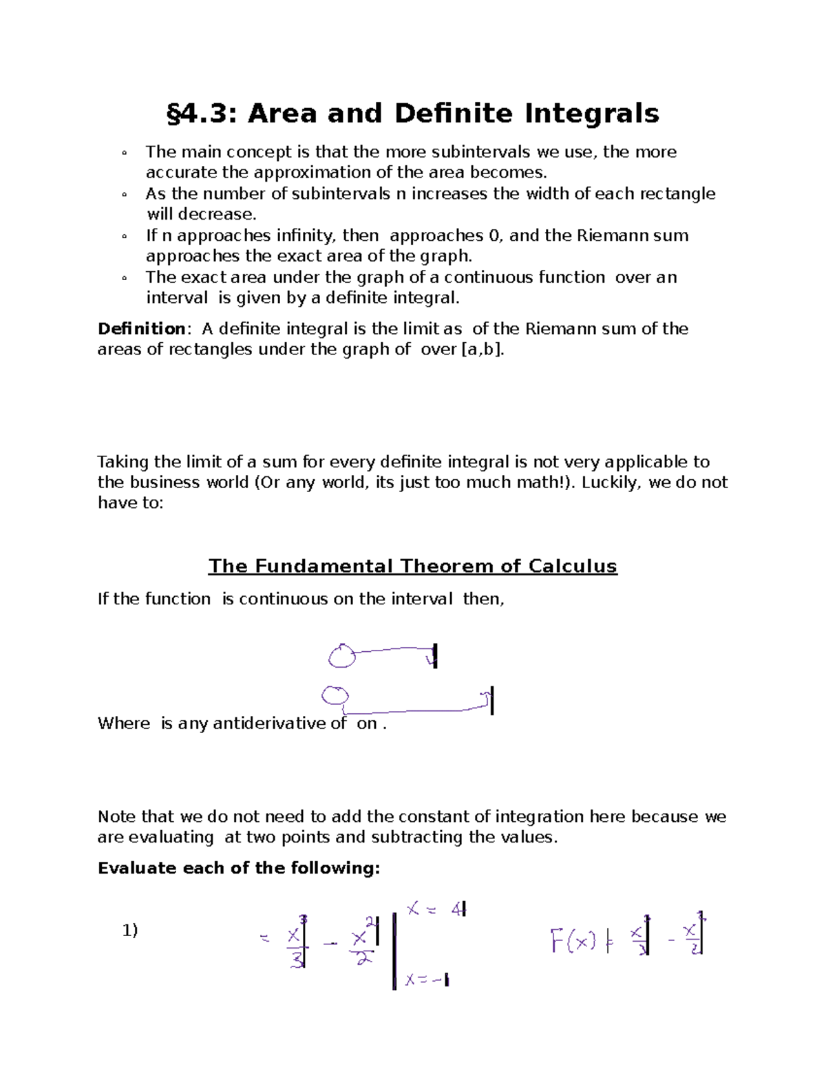 4.3 Area and Definite Integrals Completed - §4: Area and Definite ...