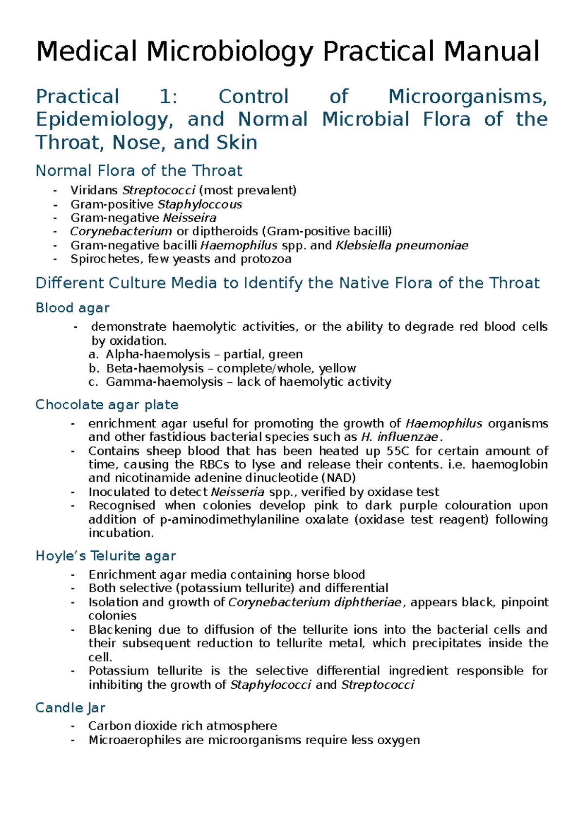Medical Microbiology Pratical Manual Notes - Medical Microbiology ...