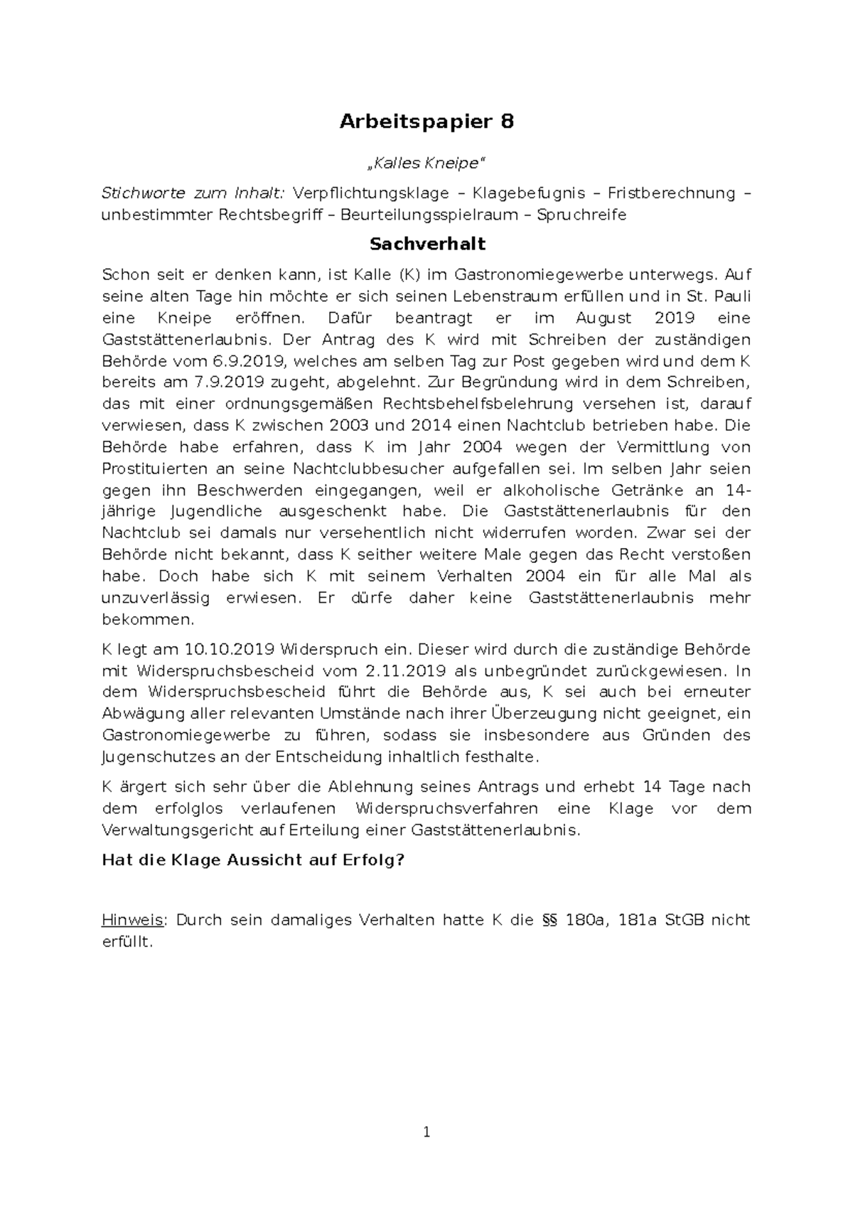 Übungsfall Uni Hamburg - Allgemeines Verwaltungsrecht - UHH - Studocu