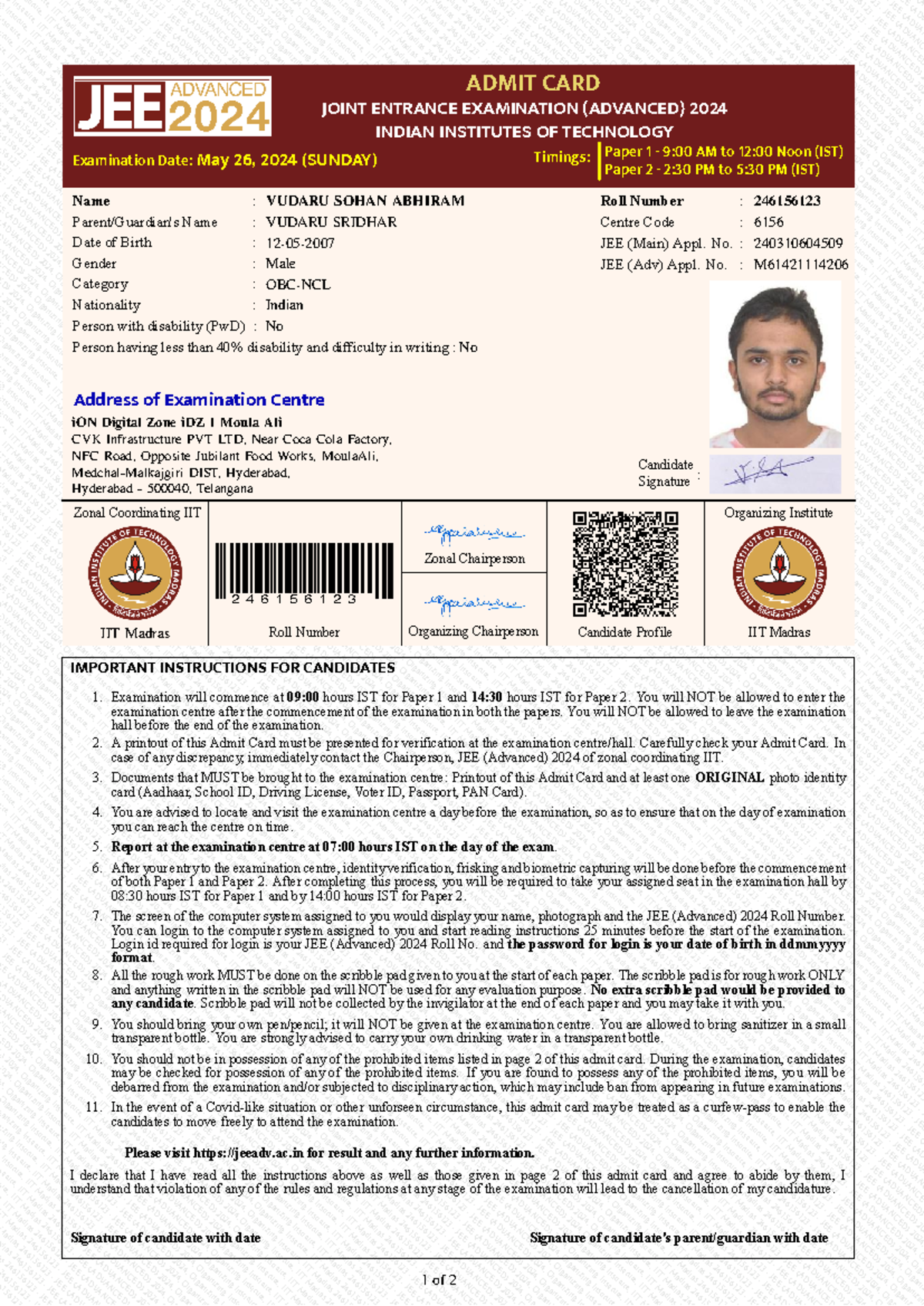 ADV ad - srgrhdgnb - ADMIT CARD JOINT ENTRANCE EXAMINATION (ADVANCED ...