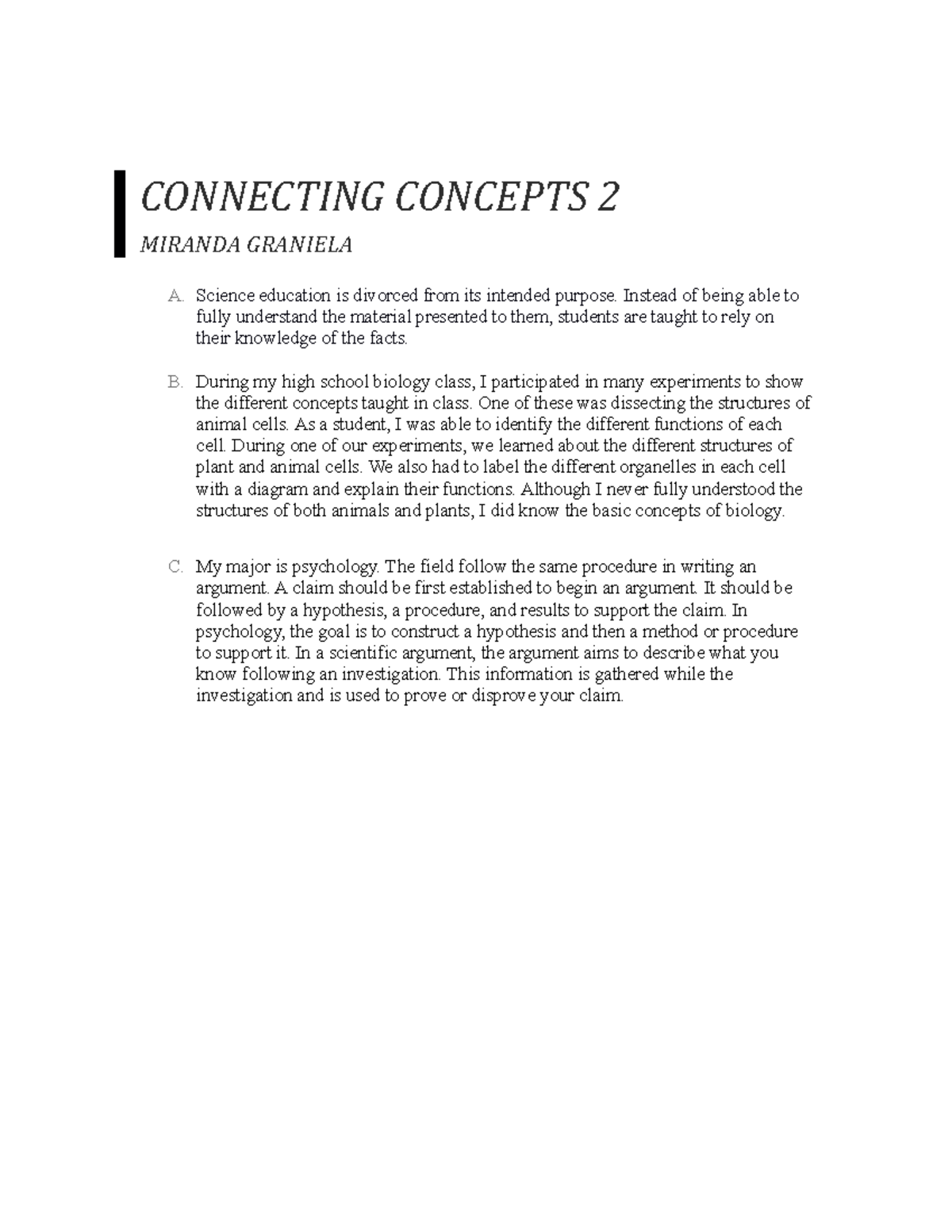 BSCL Connecting concepts 2 - Short Answer - BSC1005 - FSU - Studocu