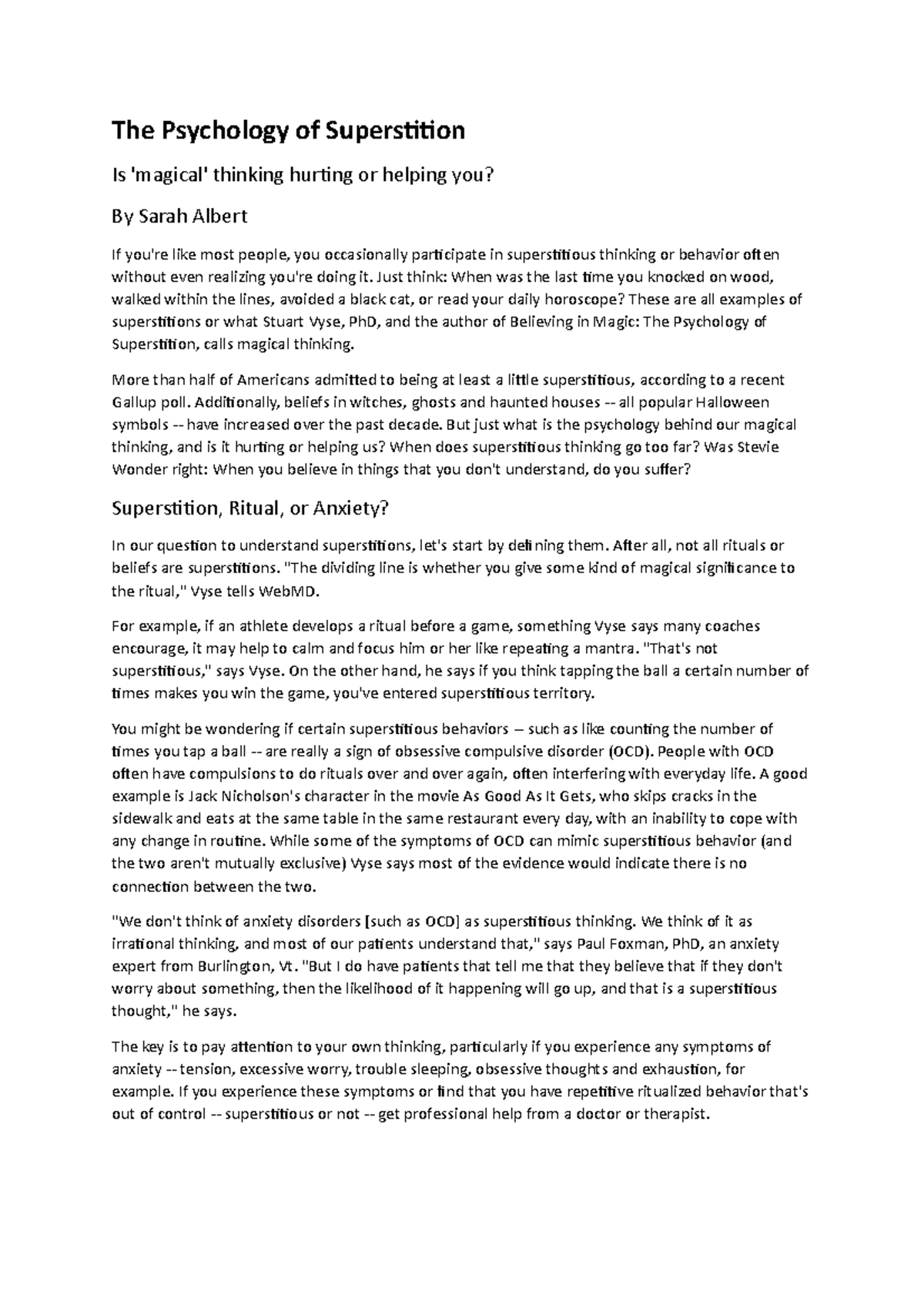 The Psychology of Superstition article - The Psychology of Superstition ...