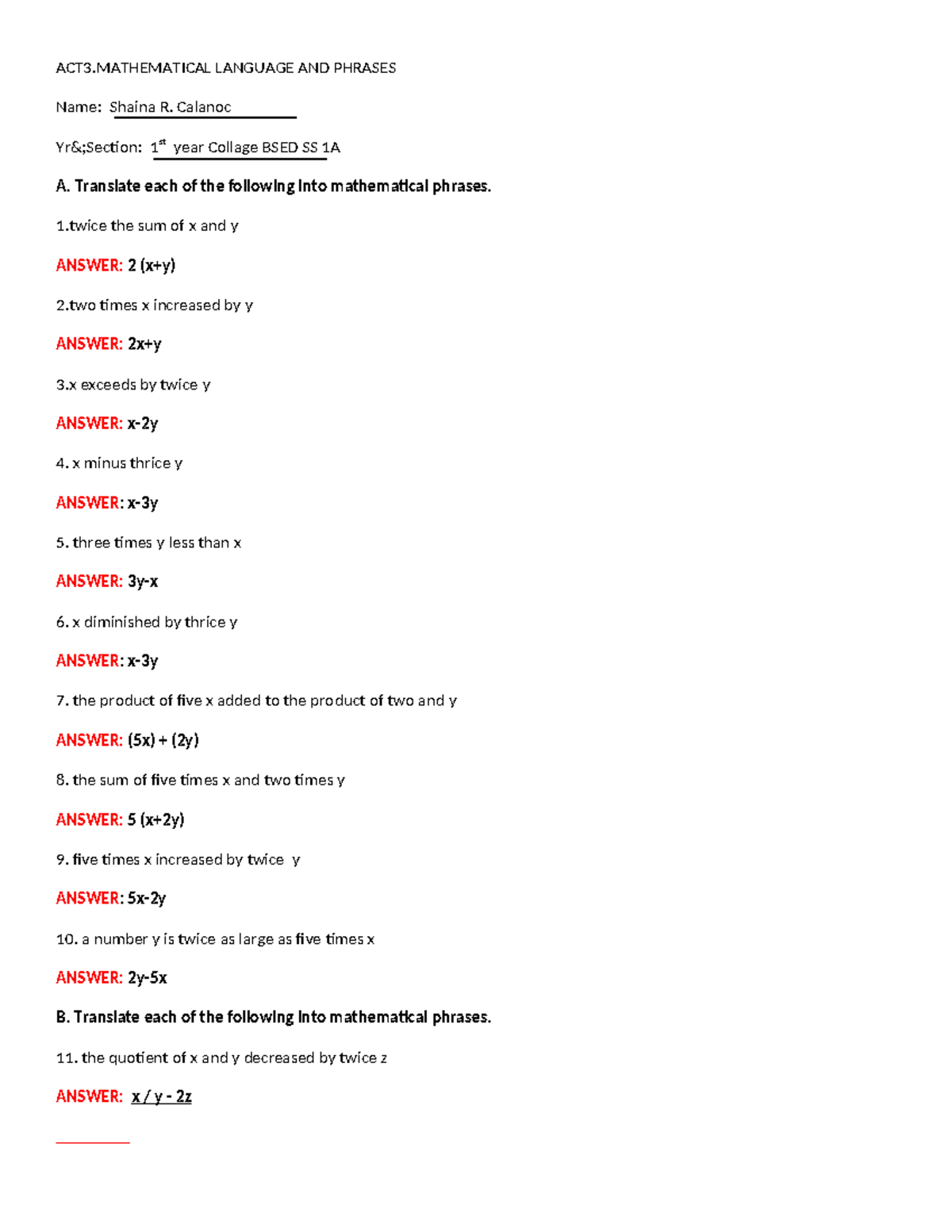 Activity 3. Mathematical Language AND Phrases Calanoc Shaina - ACT3 ...