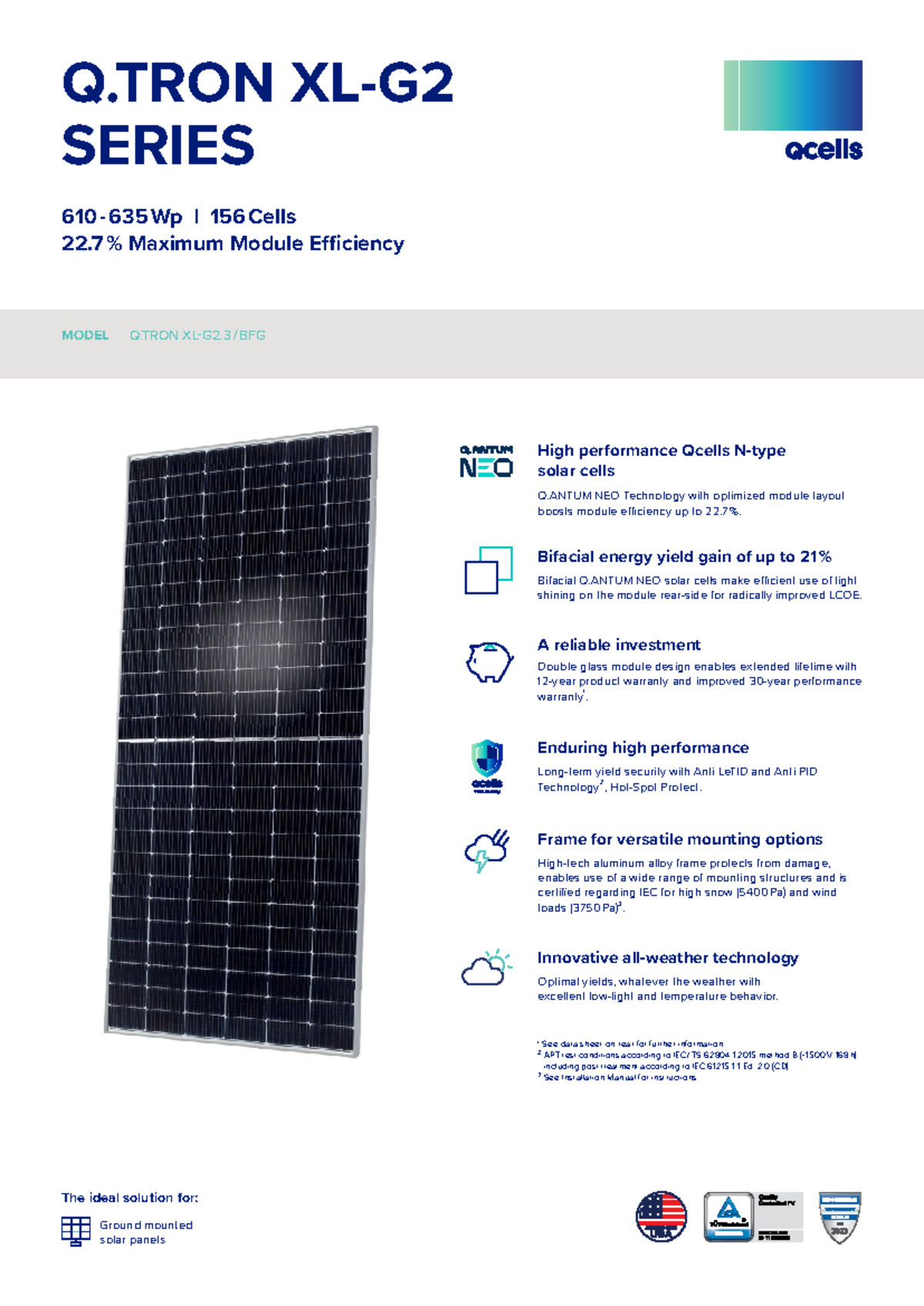 Qcells Data sheet Q - Paneles solares - MODEL Q XL-G2 / BFG 610 - 635 ...