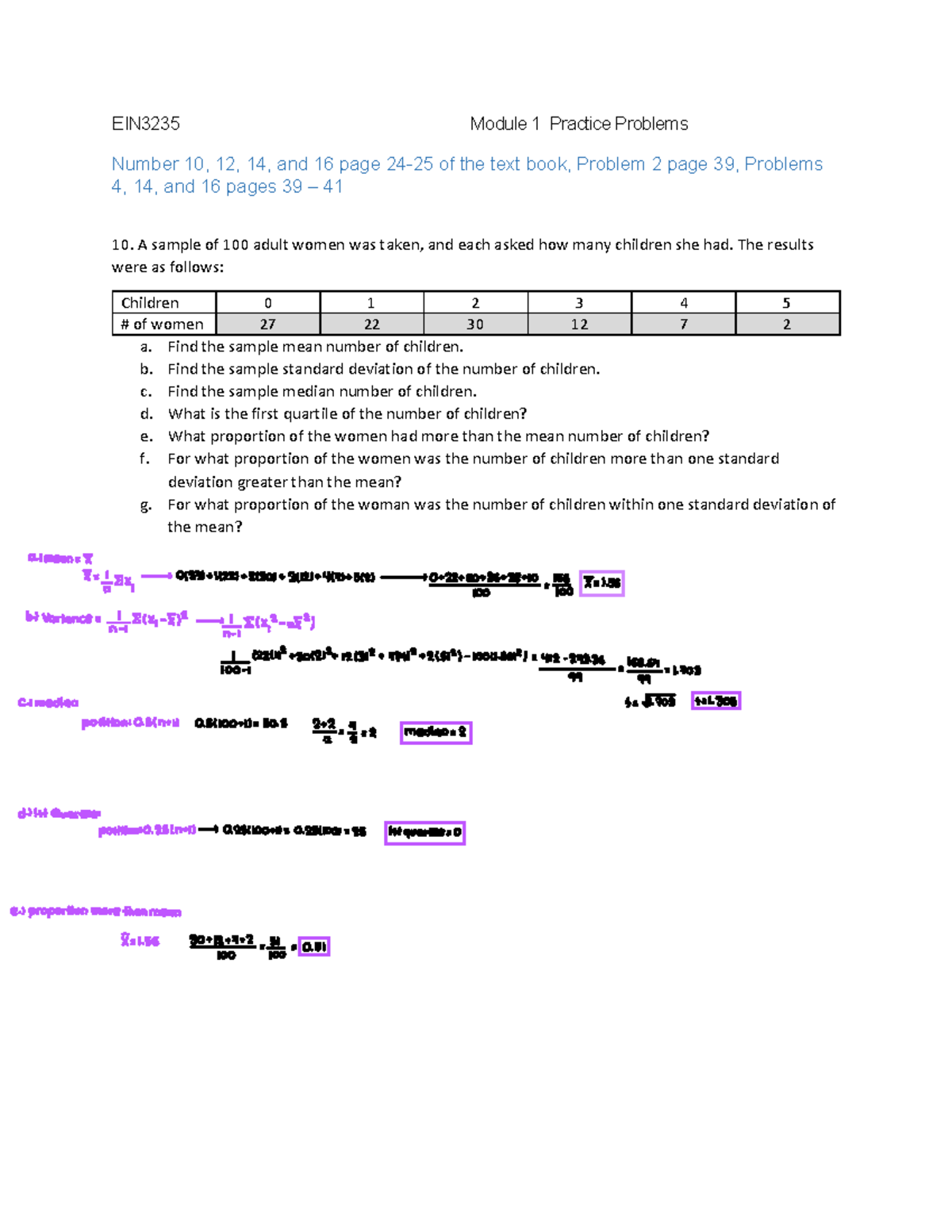 Module 1 - Practice Problems - EIN3235 Module 1 Practice Problems Number 10, 12, 14, and 16 page ...