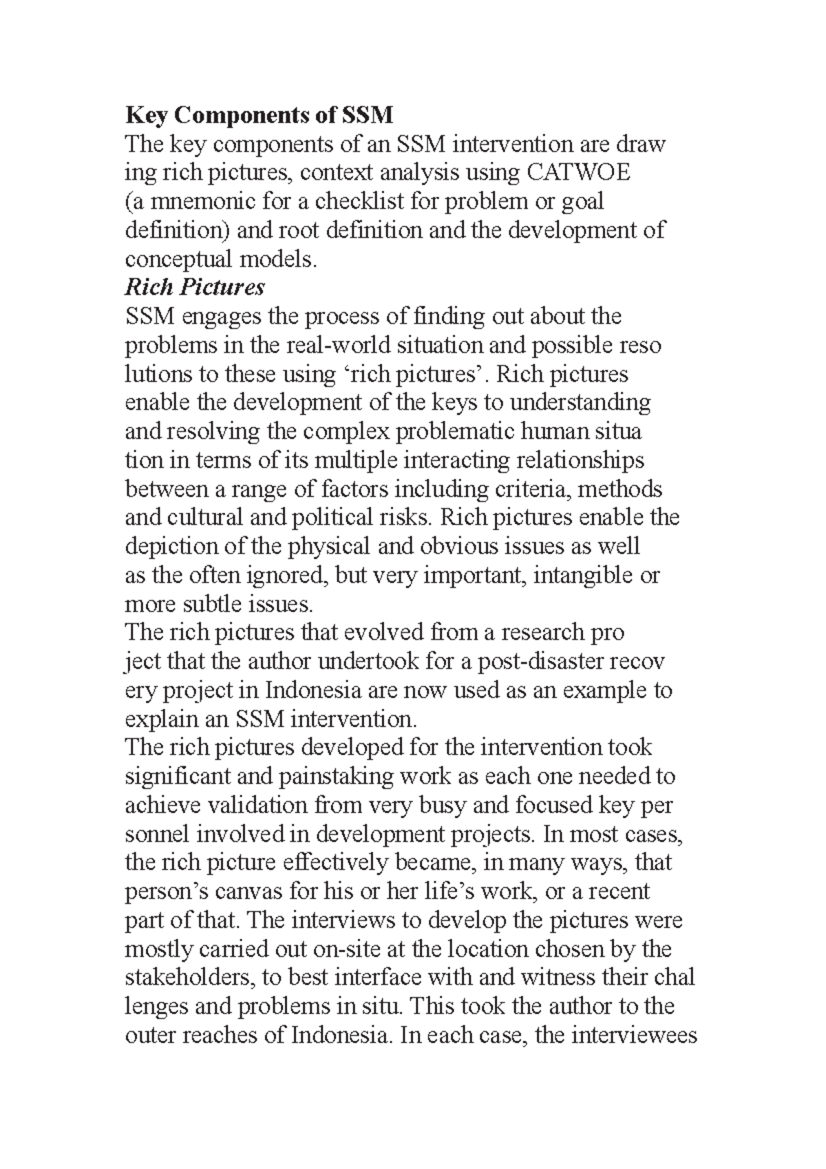 Key Components of SSM - Rich Pictures SSM engages the process of ...