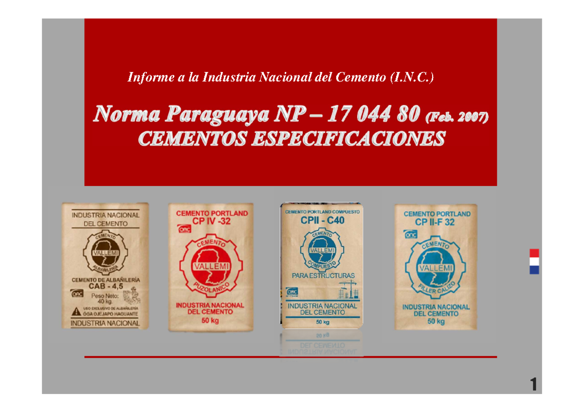 NP- Cementos - 9págs. - eees - Informe a la Industria Nacional del Cemento (I.N.) 1 – CATEGORIAS ...