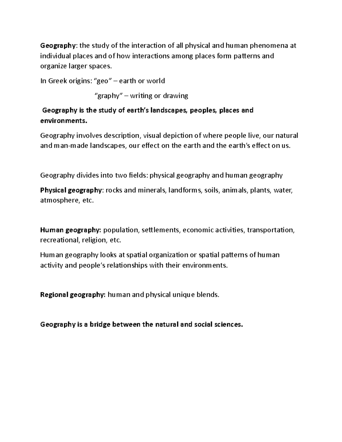 Chapter 1 - Lecture notes 1 - Geography: the study of the interaction ...