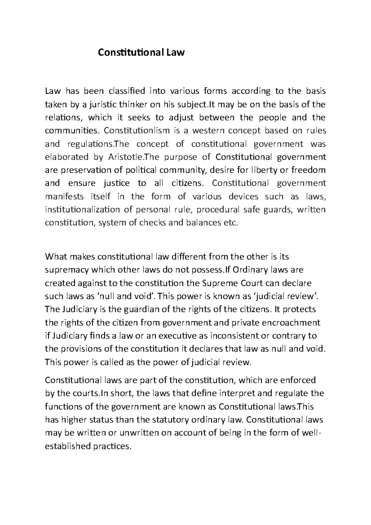 Constitutional Law - Constitutional Law Law has been classified into ...