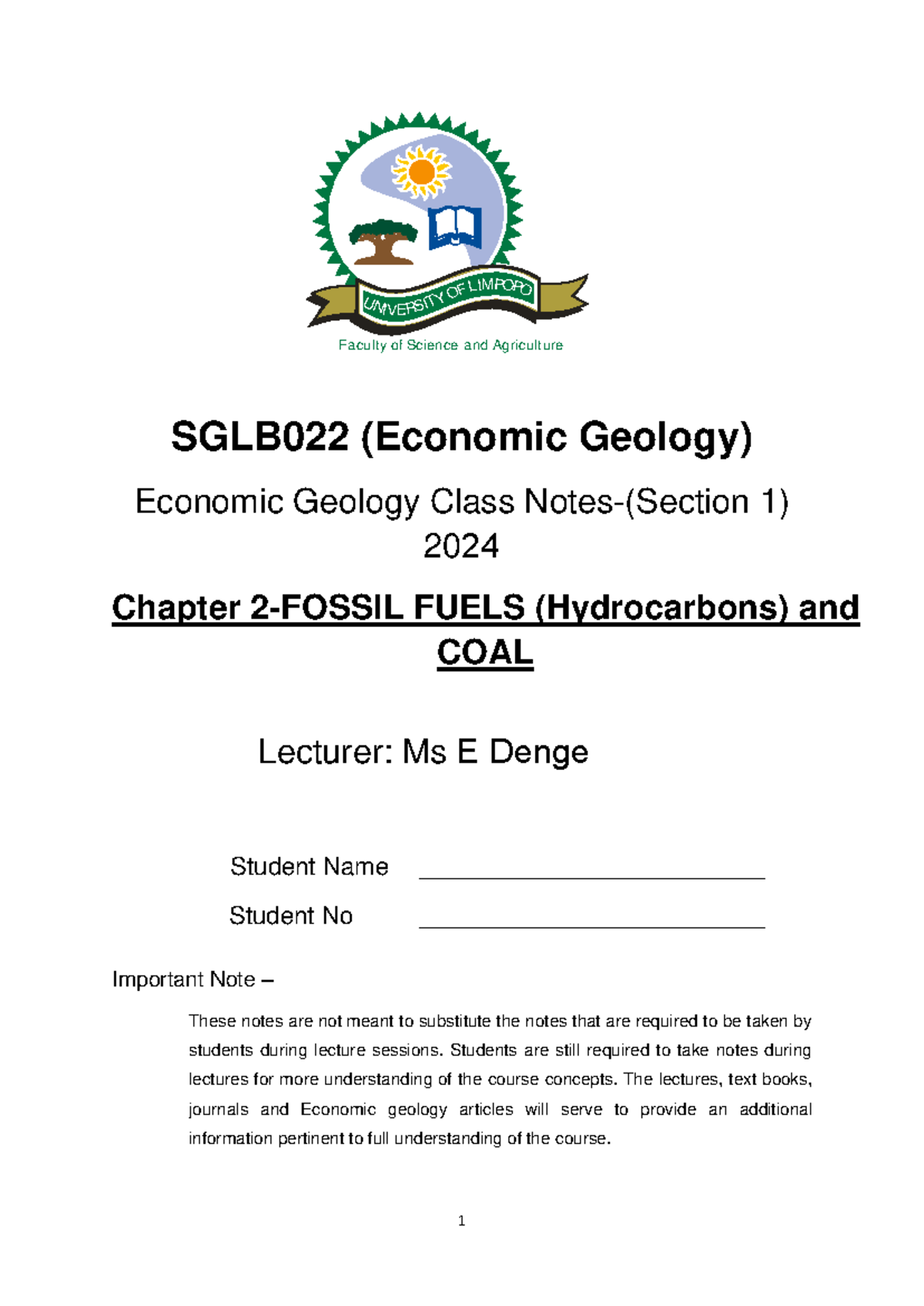 SGLB022-Economic Geology 1-Fossil fuels-Notes-2024 - SGLB022 (Economic ...