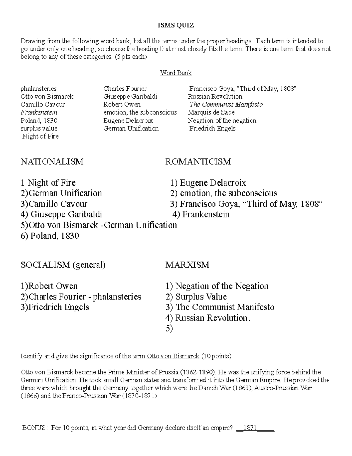 ISMS QUIZ(1) history studyguide - ISMS QUIZ Drawing from the following ...