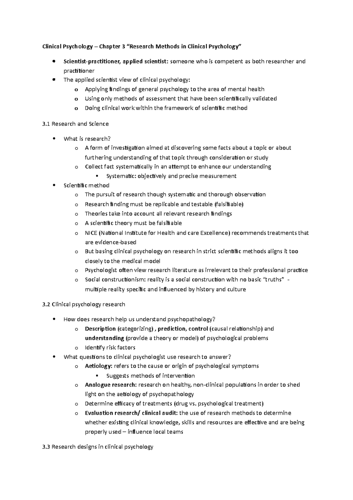 Clinical - Chapter 3 - Lecture notes 3 - Clinical Psychology – Chapter ...