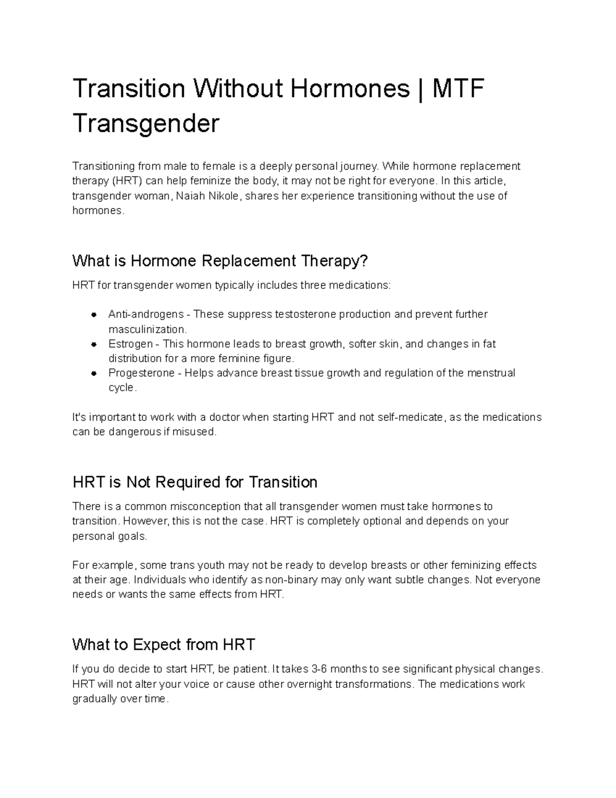 Transition Without Hormones MTF Transgender - Transition Without ...