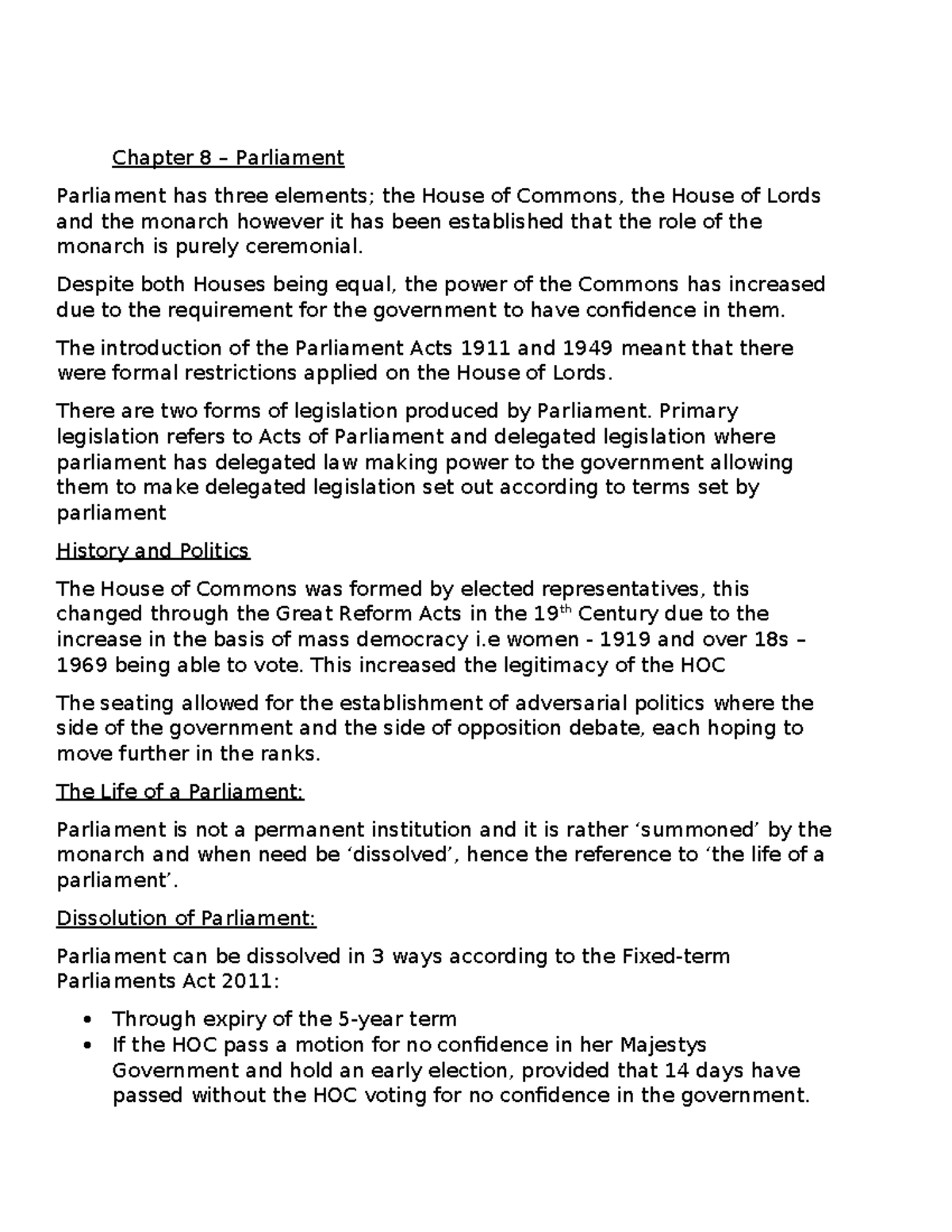 Chapter 8 - Parliament - stanton and prescott reading - Chapter 8 ...