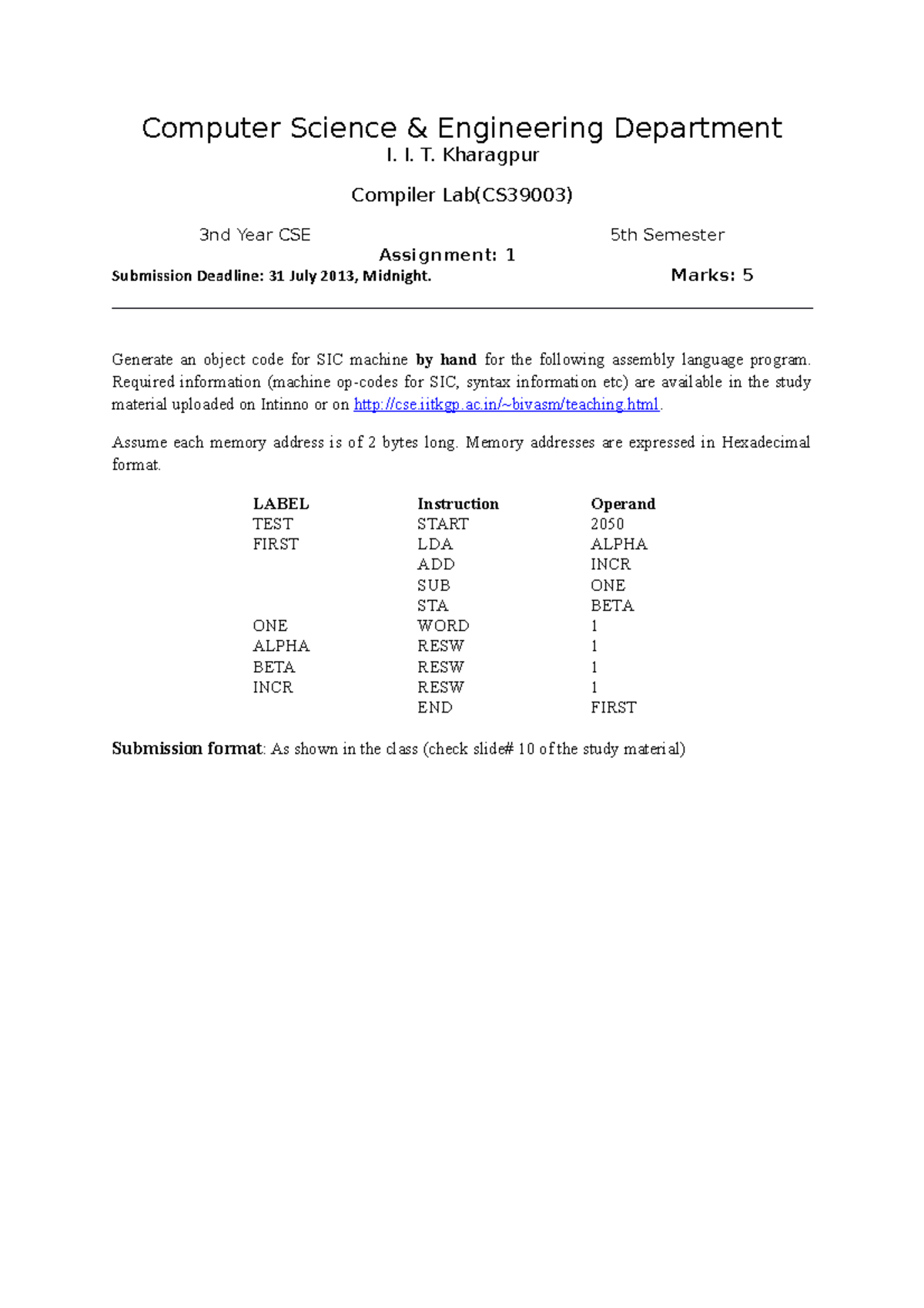 Assignment 1 - nothing - Computer Science & Engineering Department I. I. T. Kharagpur Compiler ...