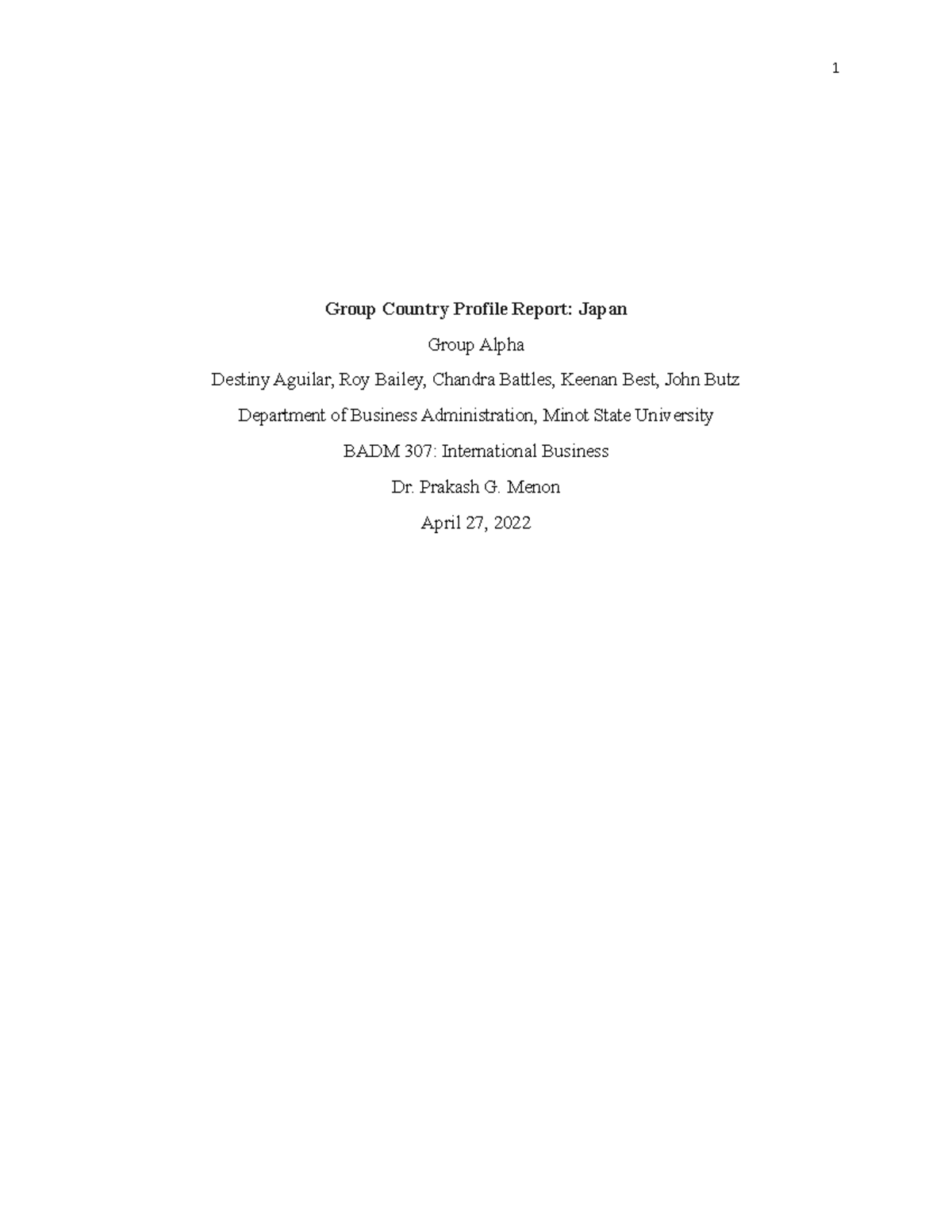 BADM 307 Group Country Profile Report - Group Country Profile Report ...