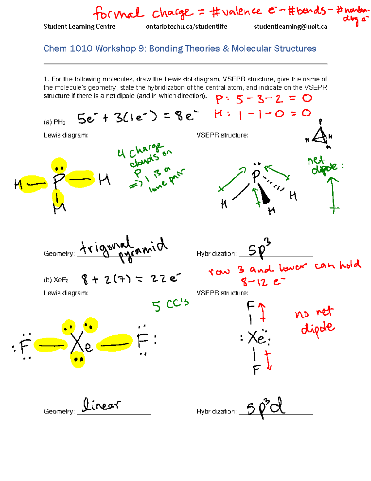 WS 9 solutions - Chem 1010 Workshop 9: Bonding Theories & Molecular ...