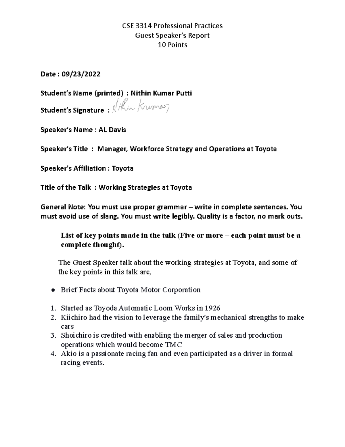 CSE 4314 Guest Speaker Report - CSE 3314 Professional Practices Guest ...