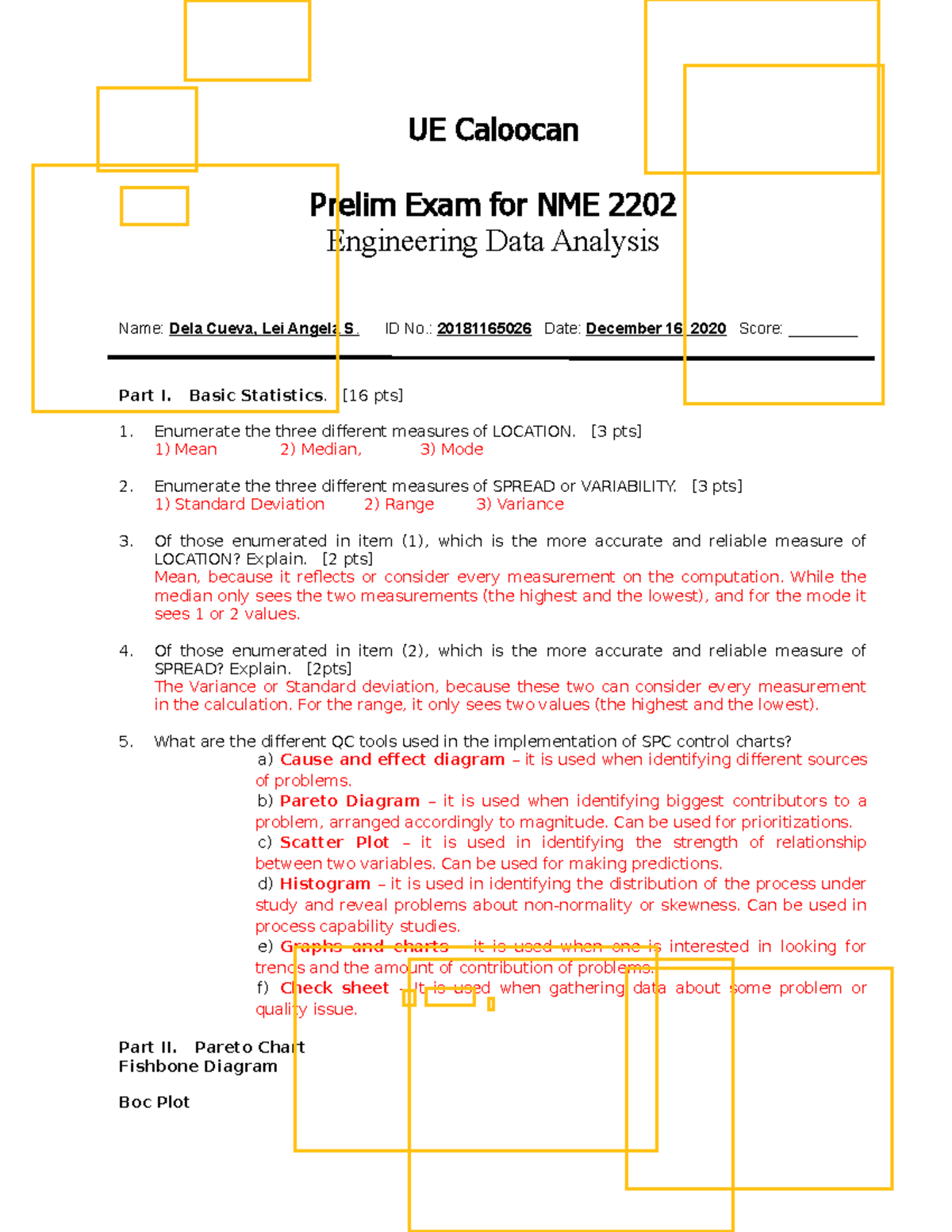Engineering data analysis answer to exams in midterm examination - UE ...