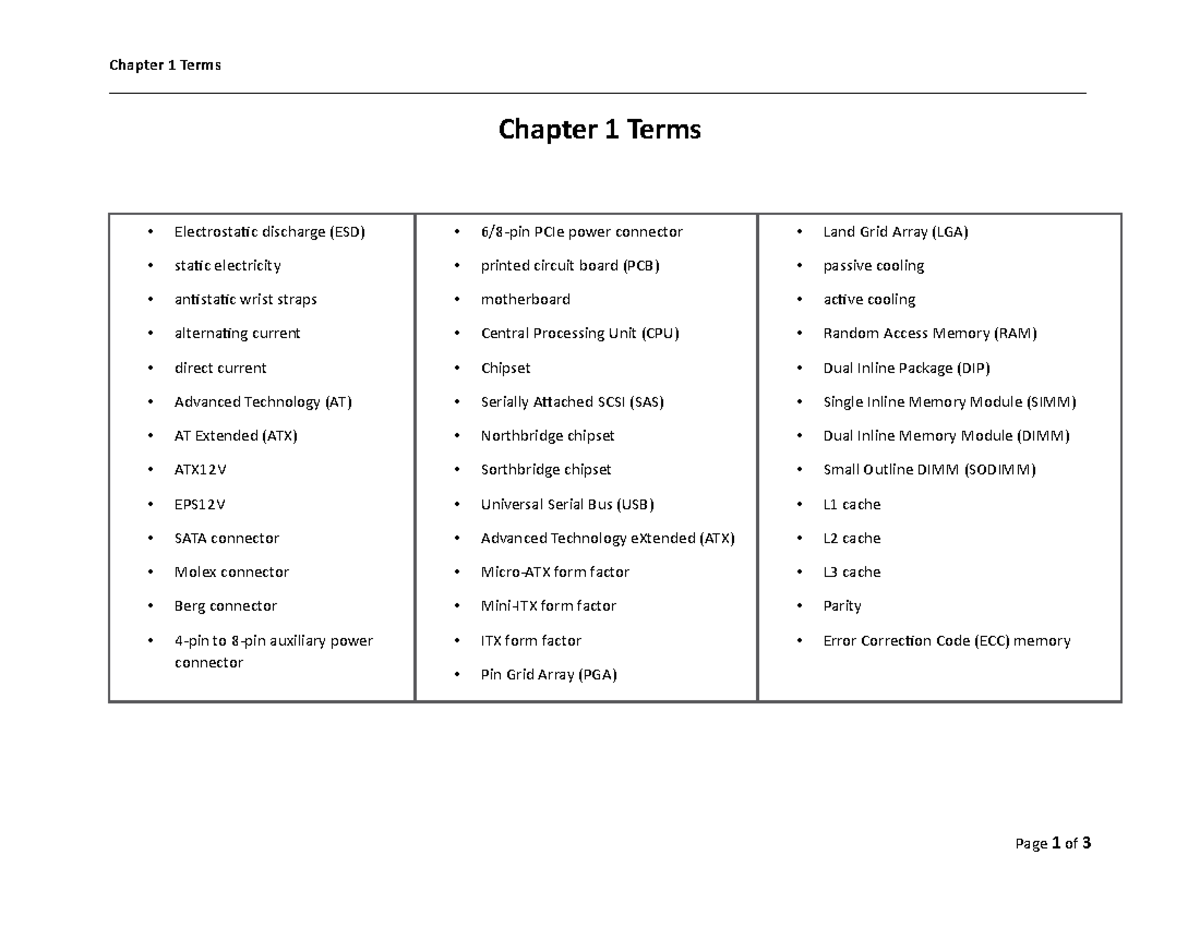 Chapter 1- Terms - Chapter 1 Terms Chapter 1 Terms Electrostatic discharge (ESD) static ...