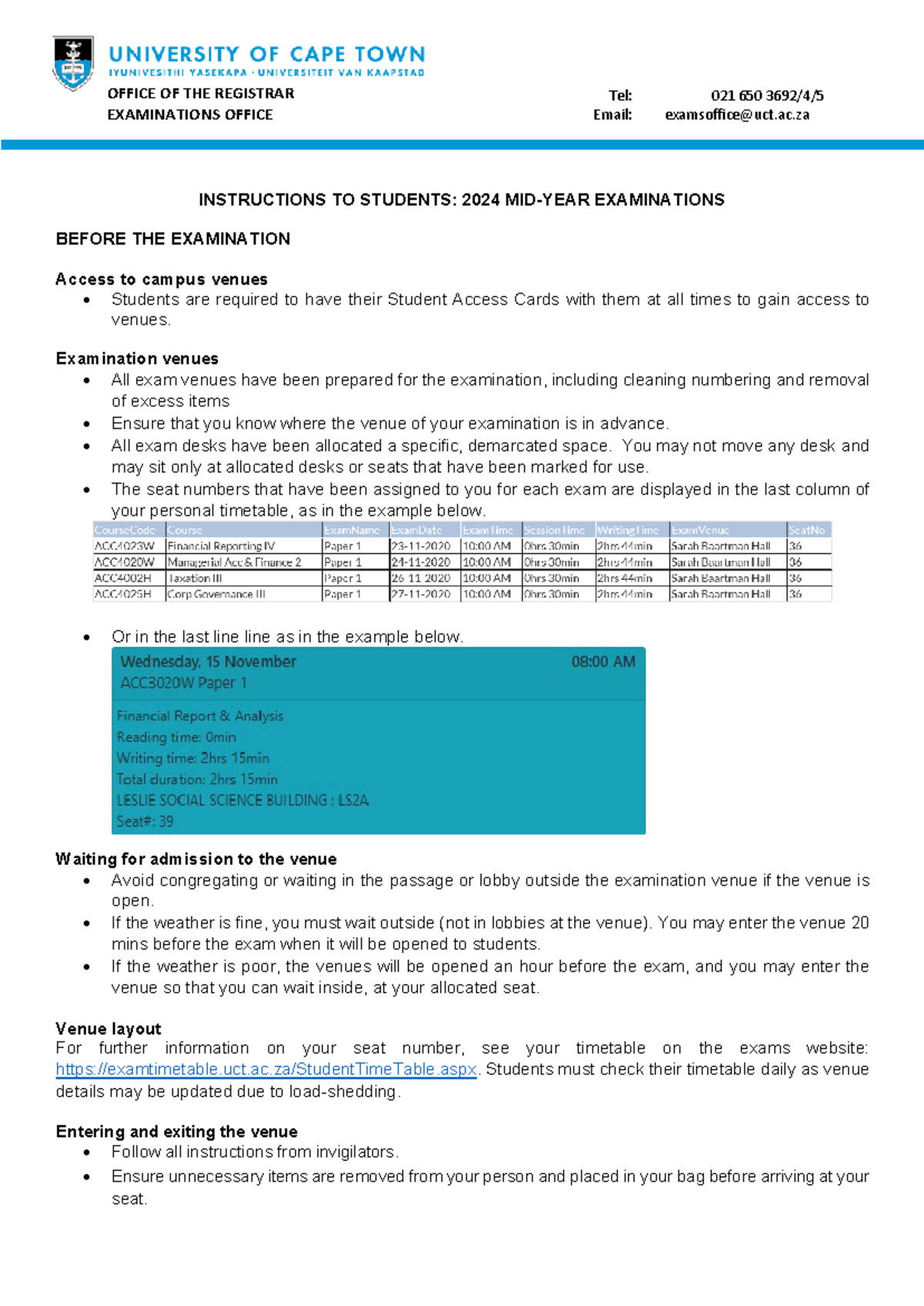 Examination Instructions May 2024 - OFFICE OF THE REGISTRAR ...