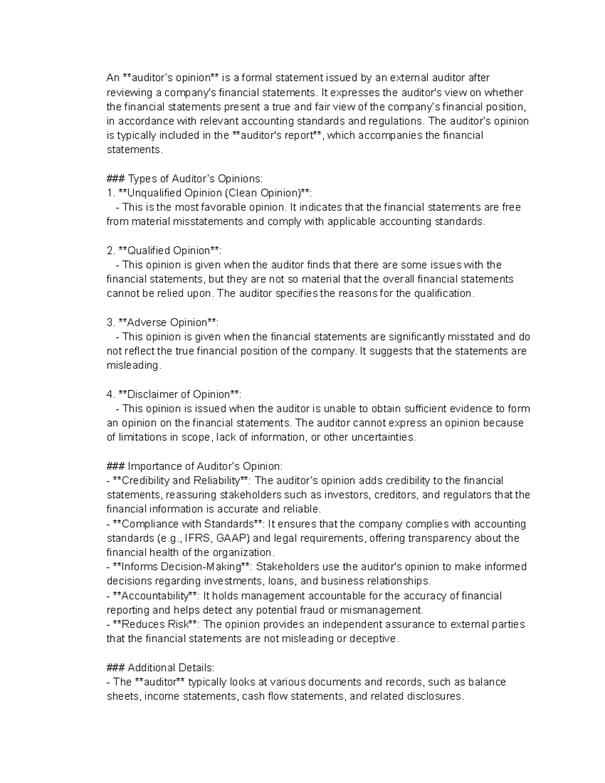 Auditors opinion - Report and importance - An auditor’s opinion is a ...