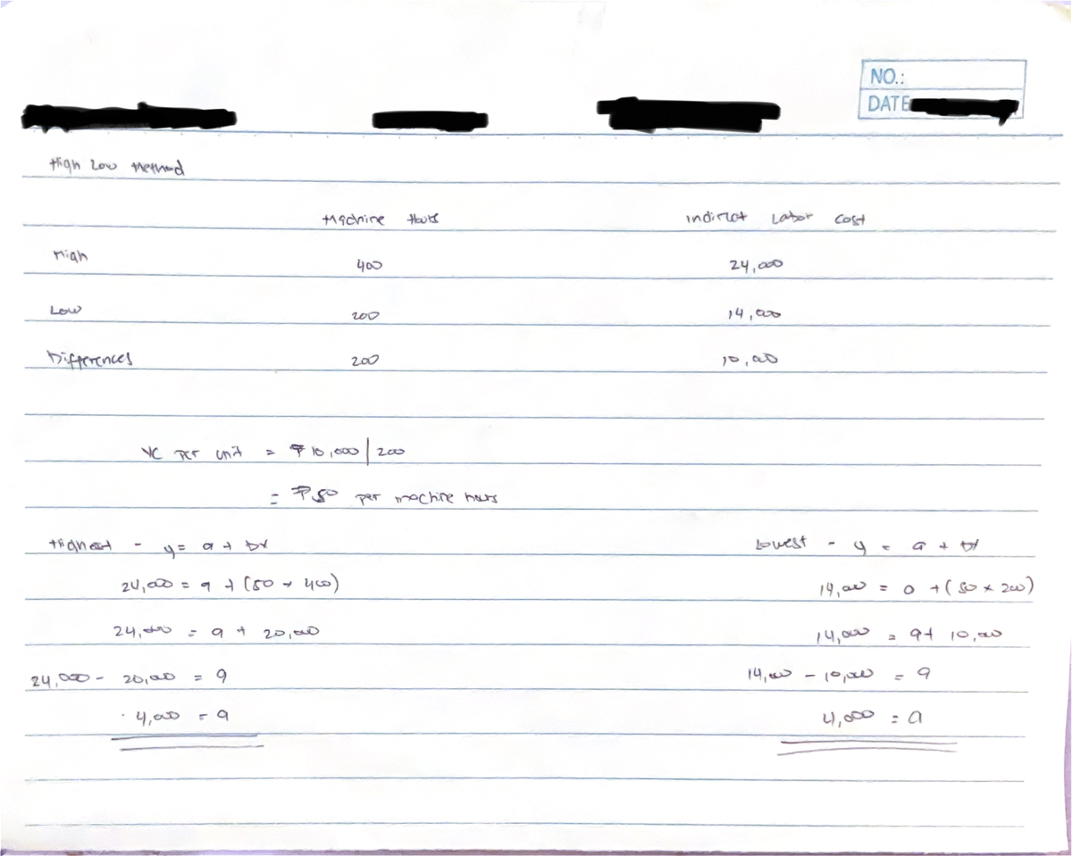 High Low Method Cost Accounting No Date High Low Method Machine
