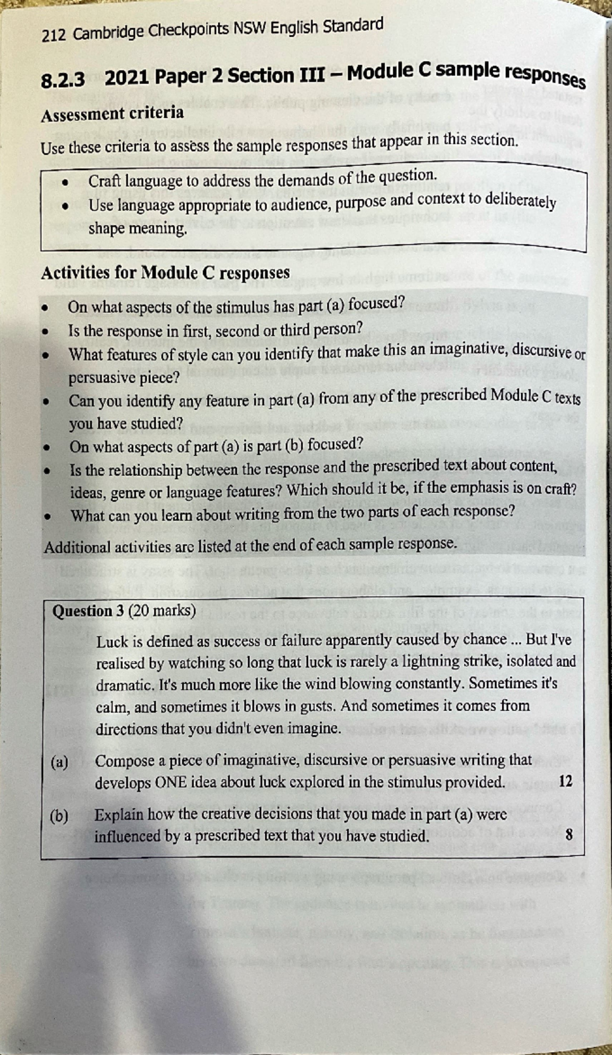 2021 paper 2 section 3 COW - 212 cambridgeCheckpointsNSWEnglishStandard ...
