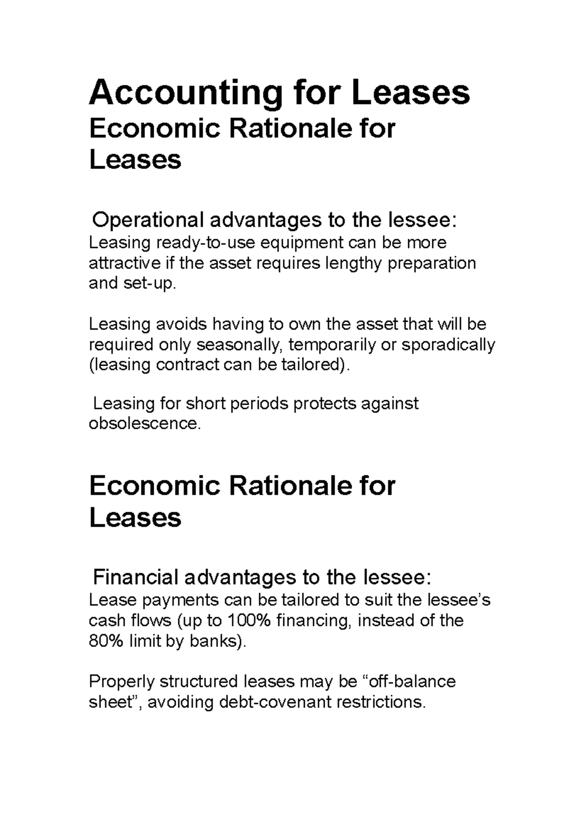 Accounting for Leases - Accounting for Leases Economic Rationale for ...