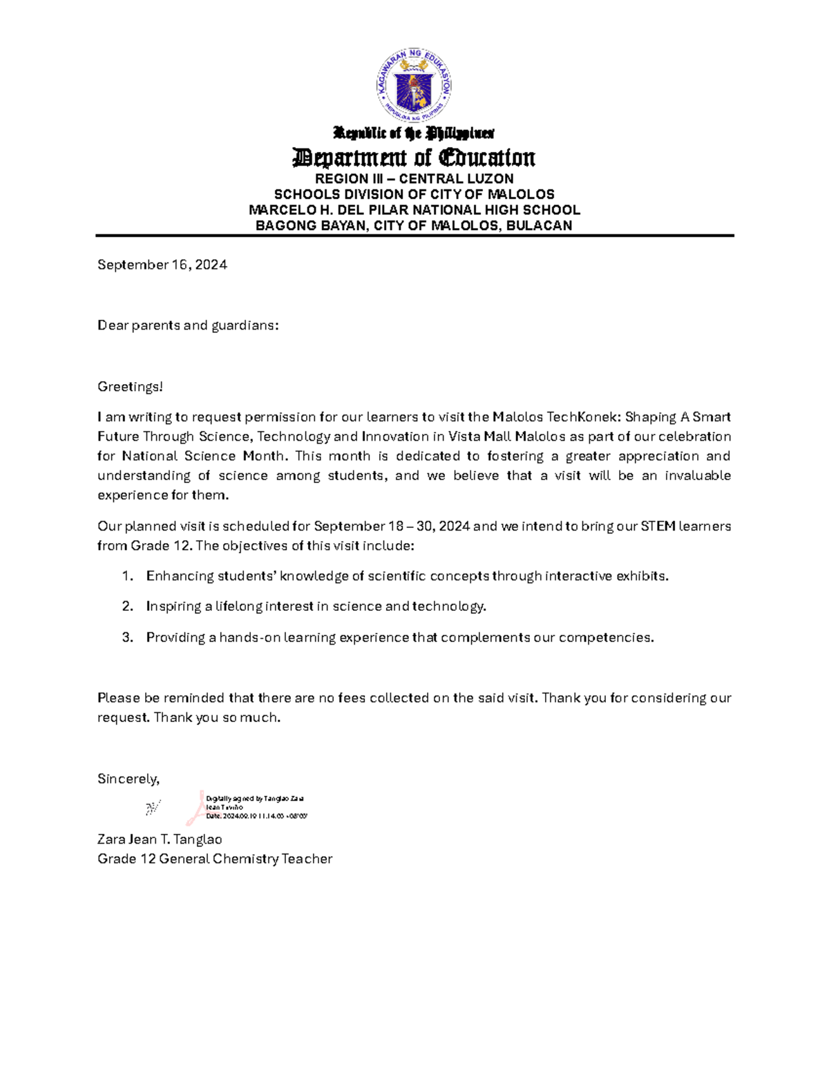 Scikonek- Letter - Republic of the Philippines Department of Education ...