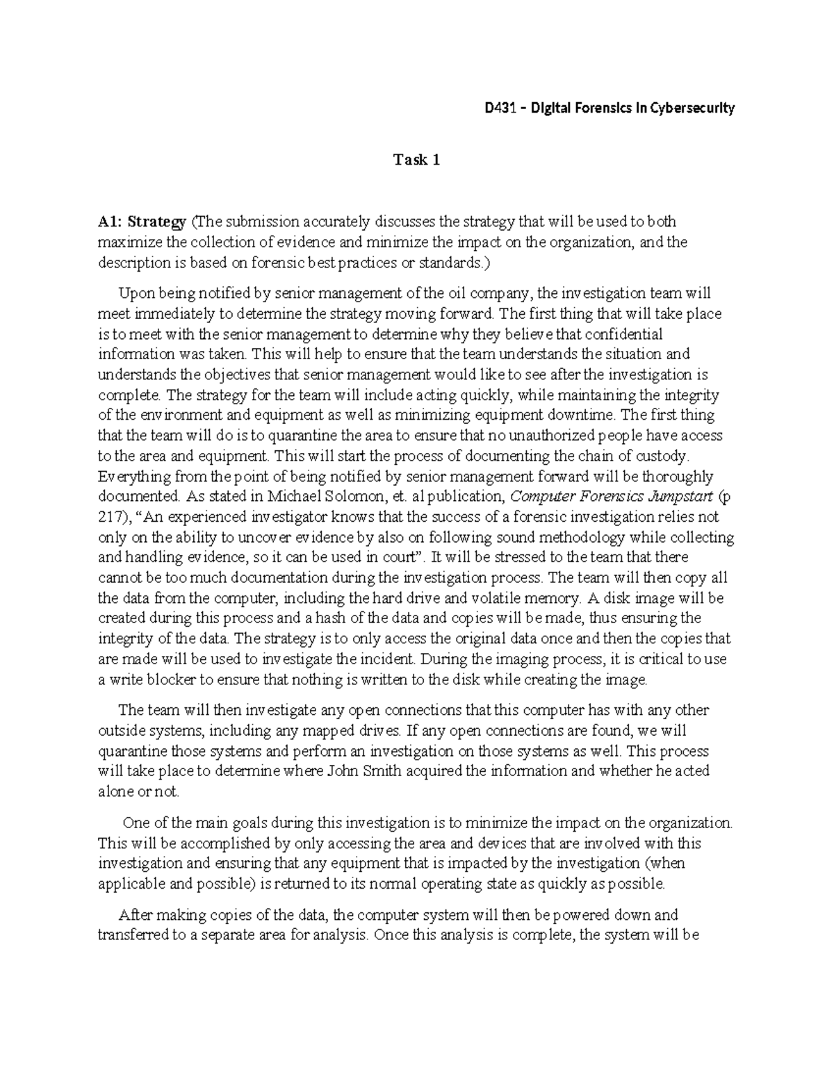 Task 1 - D431 Task 1 - D431 – Digital Forensics in Cybersecurity Task 1 ...