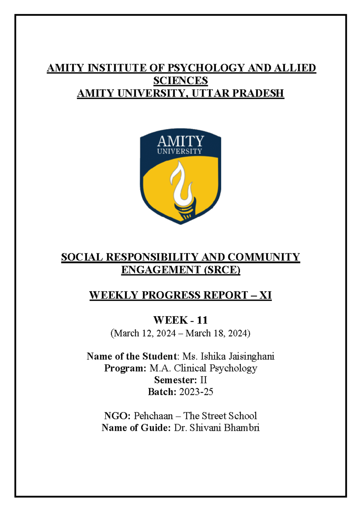 WPR for NTCc……. - Clinical Psychology - AMITY INSTITUTE OF PSYCHOLOGY ...