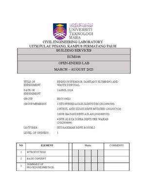 LAB Illumination - LAB REPORT - CIVIL ENGINEERING LABORATORY UITM PULAU PINANG, KAMPUS PERMATANG ...