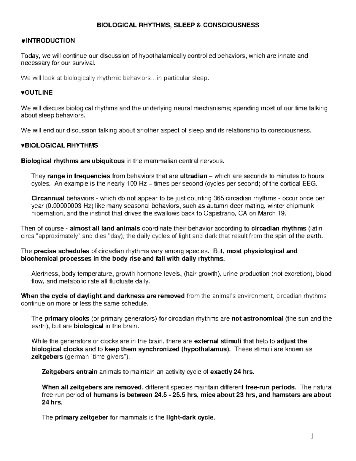 Biorhythms, Sleep & Consciousness Notes(2) - BIOLOGICAL RHYTHMS, SLEEP ...